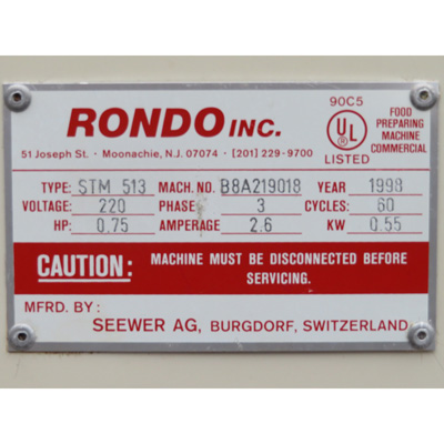 Rondo STM-513 Tabletop Sheeter, Used Excellent Condition Bakery ...